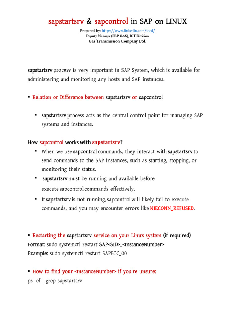 Sapstartsrv & Sapcontrol in SAP On LINUX | PDF