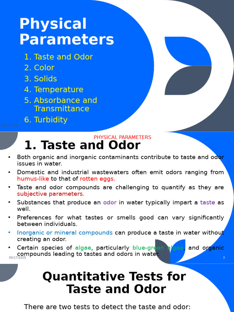 Water Quality Physical Parameters Guide | PDF | Absorbance | Reaction Rate
