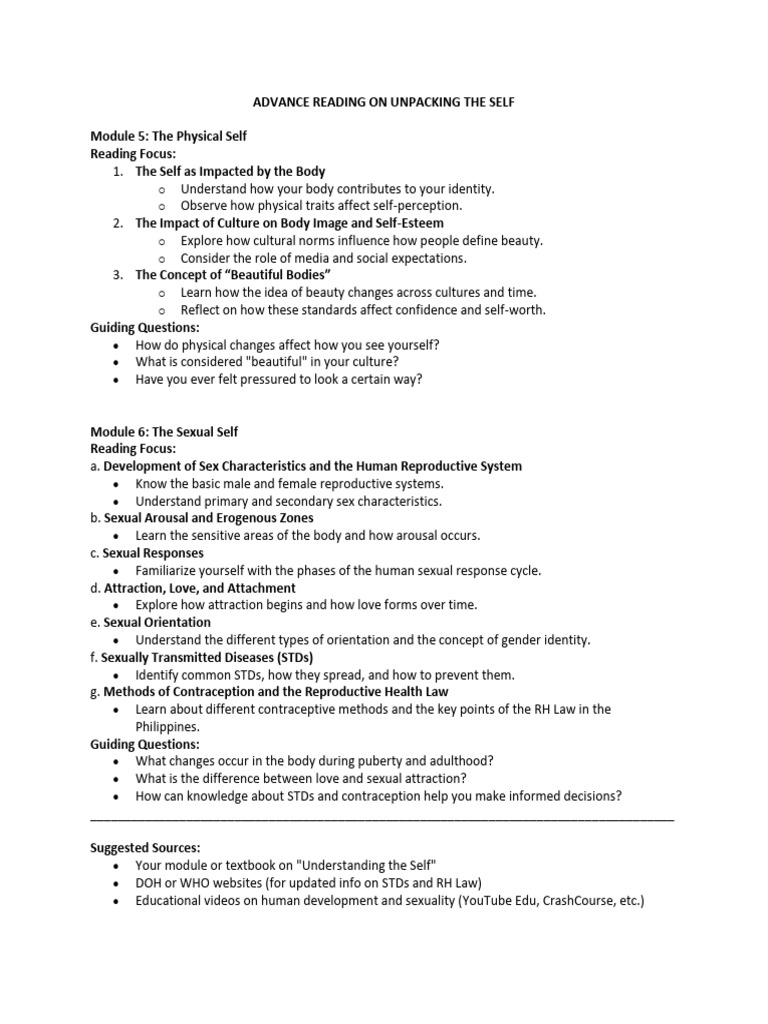 Advance Reading On Unpacking The Self | PDF