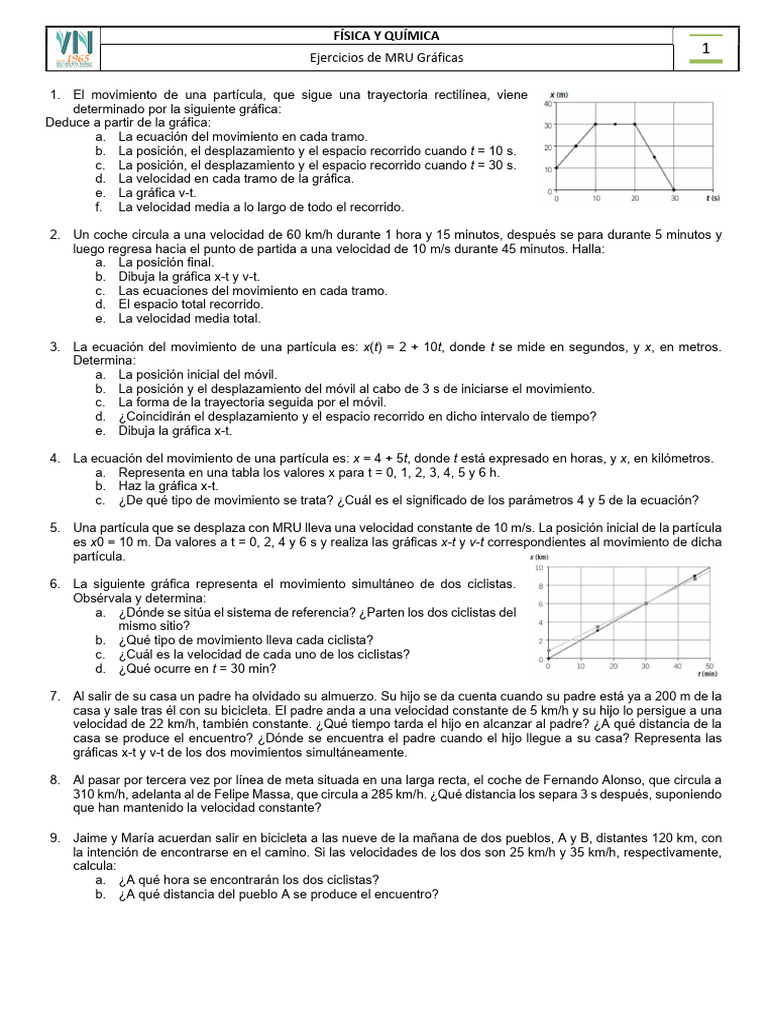 Ejercicios de MRU y Gráficas de Movimiento | PDF | Velocidad | Aceleración