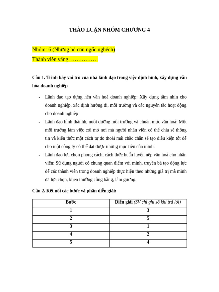 THẢO LUẬN NHÓM CHƯƠNG 4 VHDN 2025 | PDF