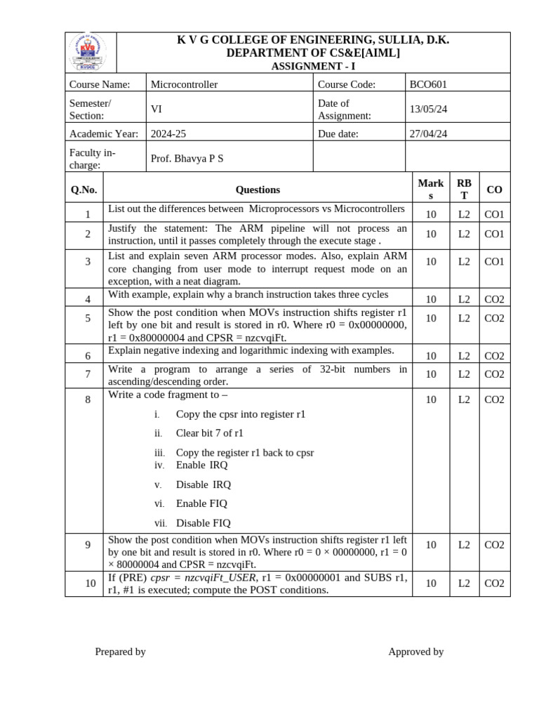 Microcontroller Assignment 1 | PDF | Computer Science | Computing