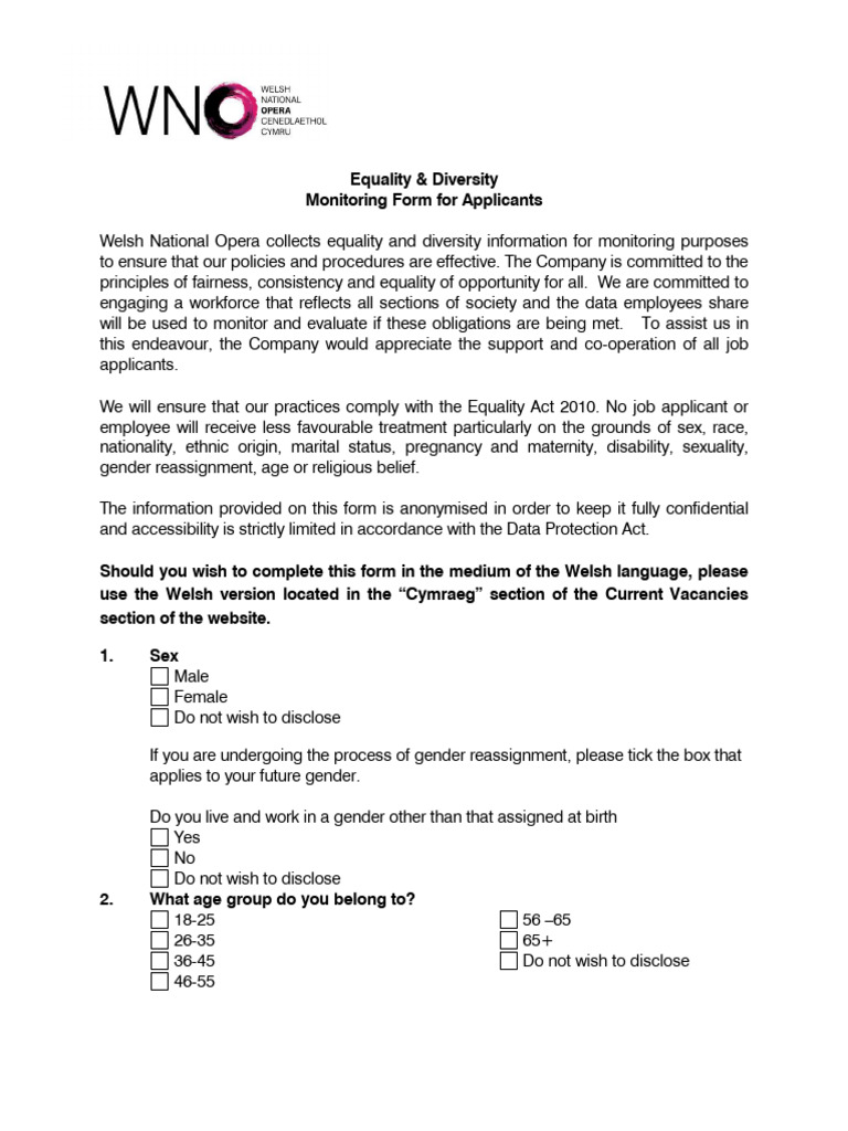 Equality & Diversity Monitoring Form | PDF | Disability | White People