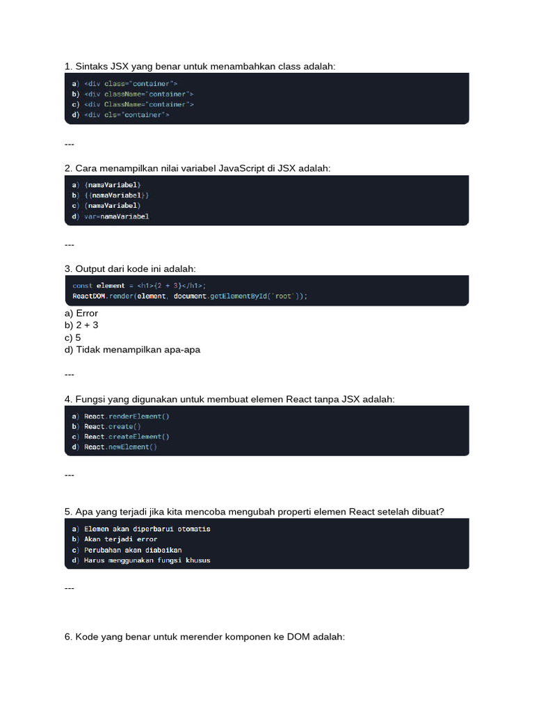 Kisi-kisi soal reactJS | PDF