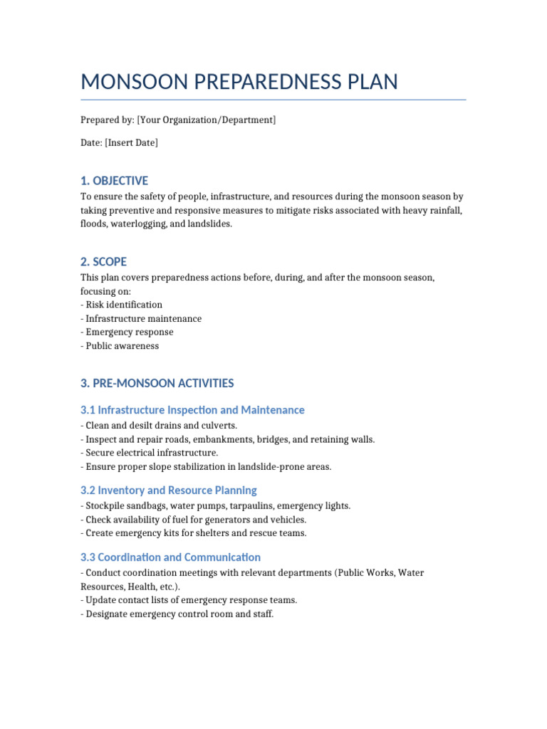 Monsoon Preparedness Plan | PDF | Emergency Management | Flood