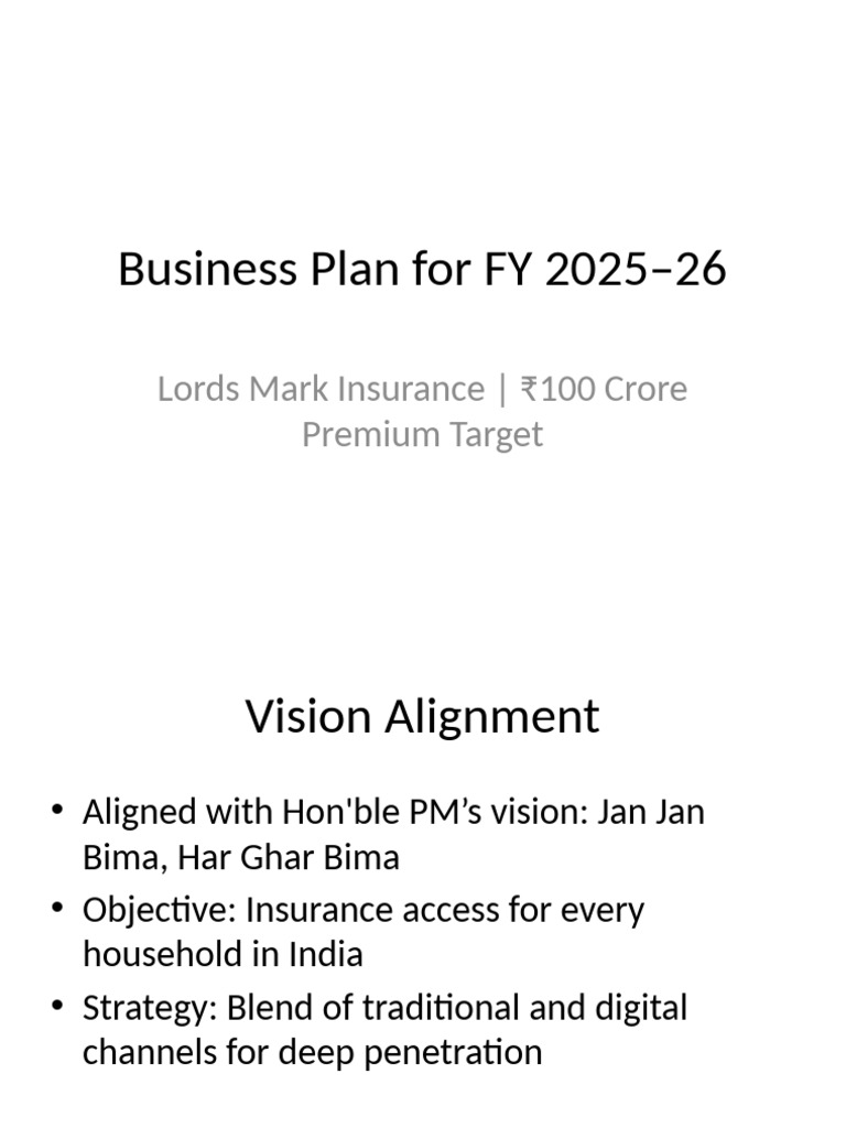 Lords Mark Insurance Business Plan FY2025-26 | PDF