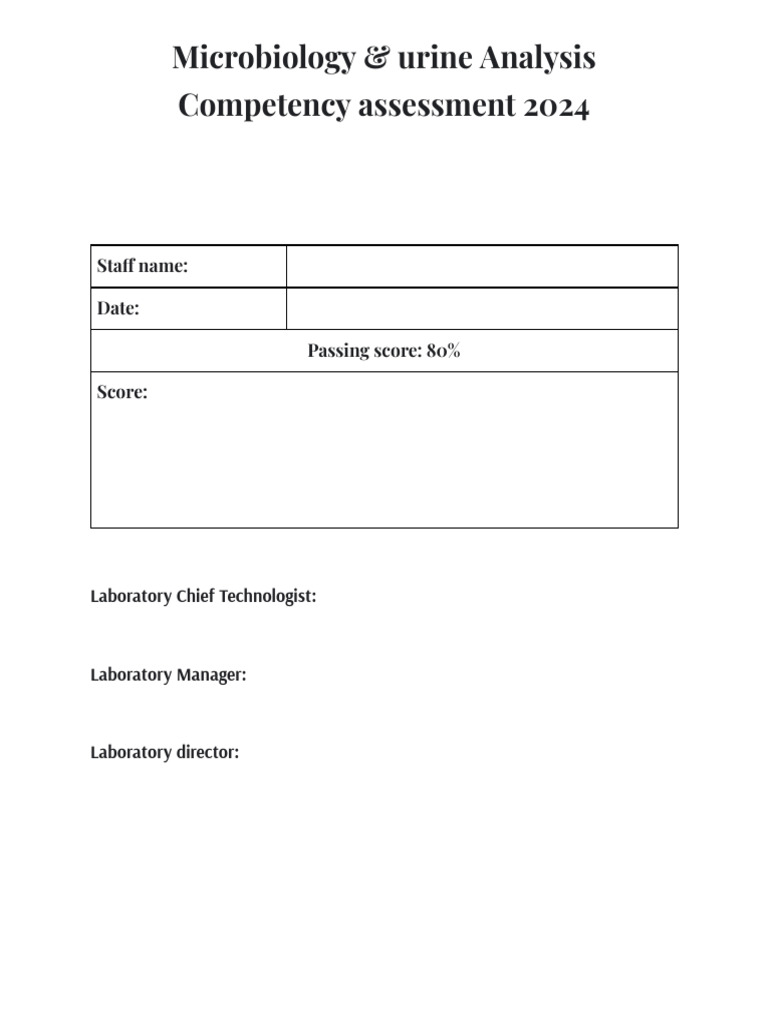 Microbiology & Urine Analysis Competency Assessment 2024 | PDF