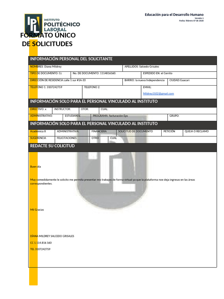 FI - Formato Unico de Solicitudes | PDF