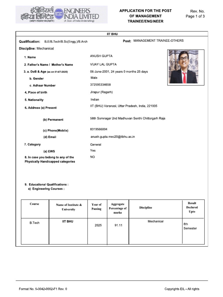 EIL Recruitment Form | PDF