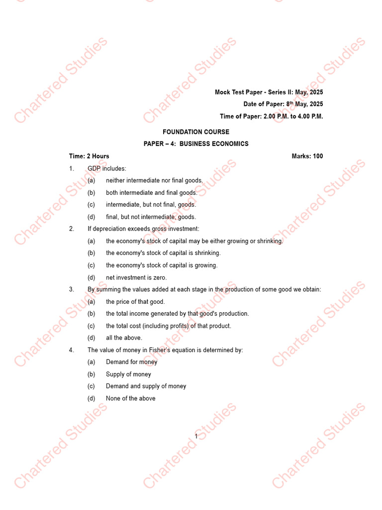 CA Foundation Paper - 4 Business Economics MTP Series 2 Question | PDF | Government Budget ...