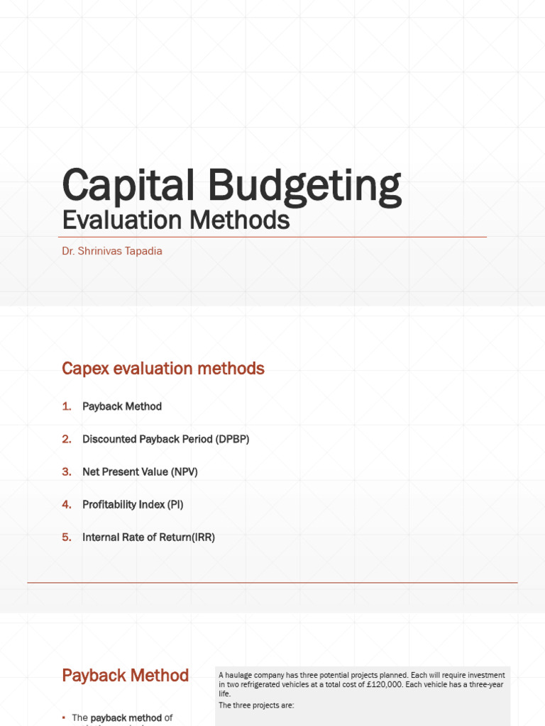 Capital Budgeting Evaluation Methods | PDF | Net Present Value | Internal Rate Of Return