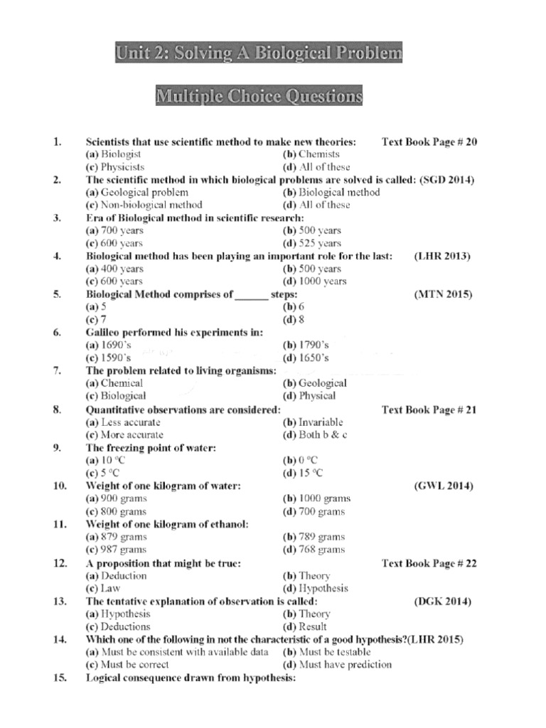 9th Class Biology Mcqs Unit 2 | PDF