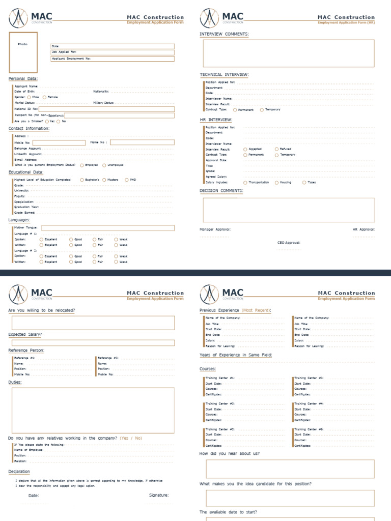 MAc Construction Final Application | PDF | Employment | Salary