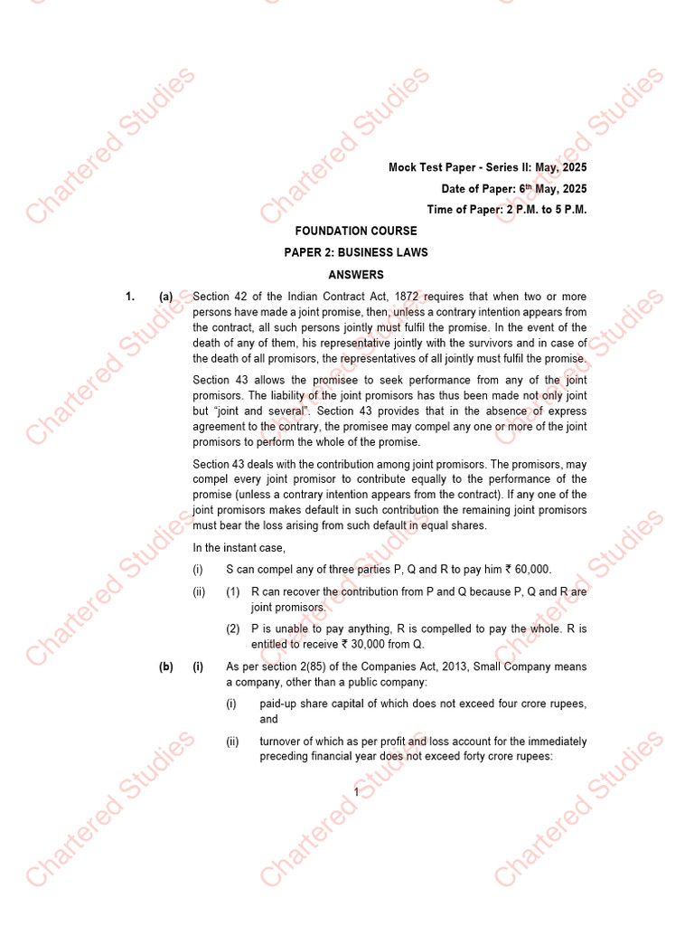 CA Foundation PAPER 2 BUSINESS LAWS MTP Series 2 Suggested Answers | PDF | Negotiable Instrument ...