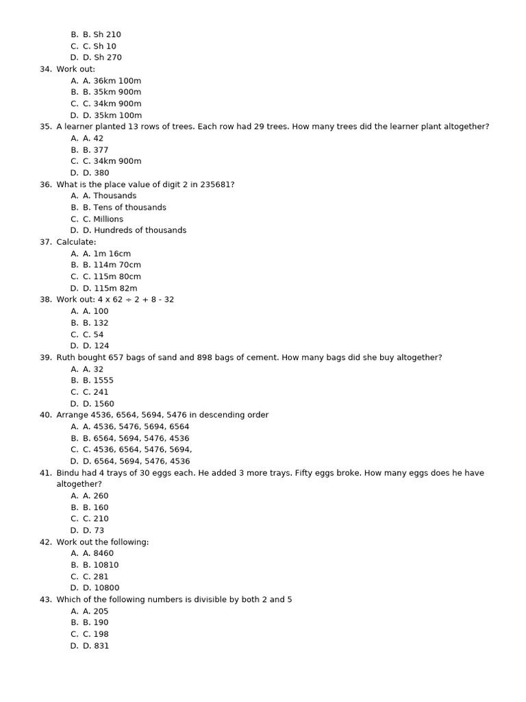 Grade 5 Math Exam Practice | PDF | Area