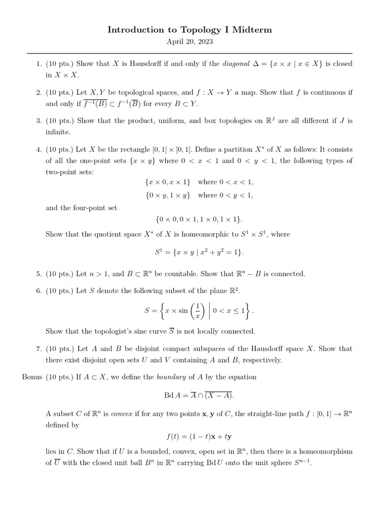 Topology Midterm | PDF