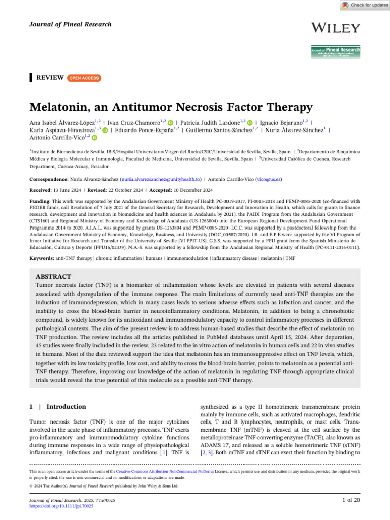 Journal of Pineal Research - 2025 - Álvarez López - Melatonin An Antitumor Necrosis Factor ...
