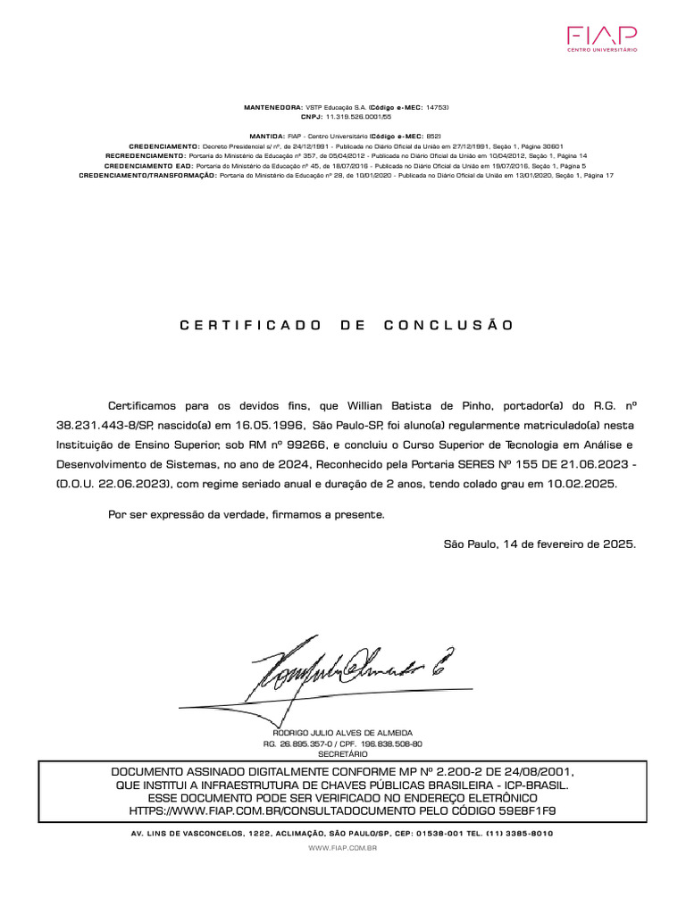 Certificado de Conclusão - Willian. | PDF