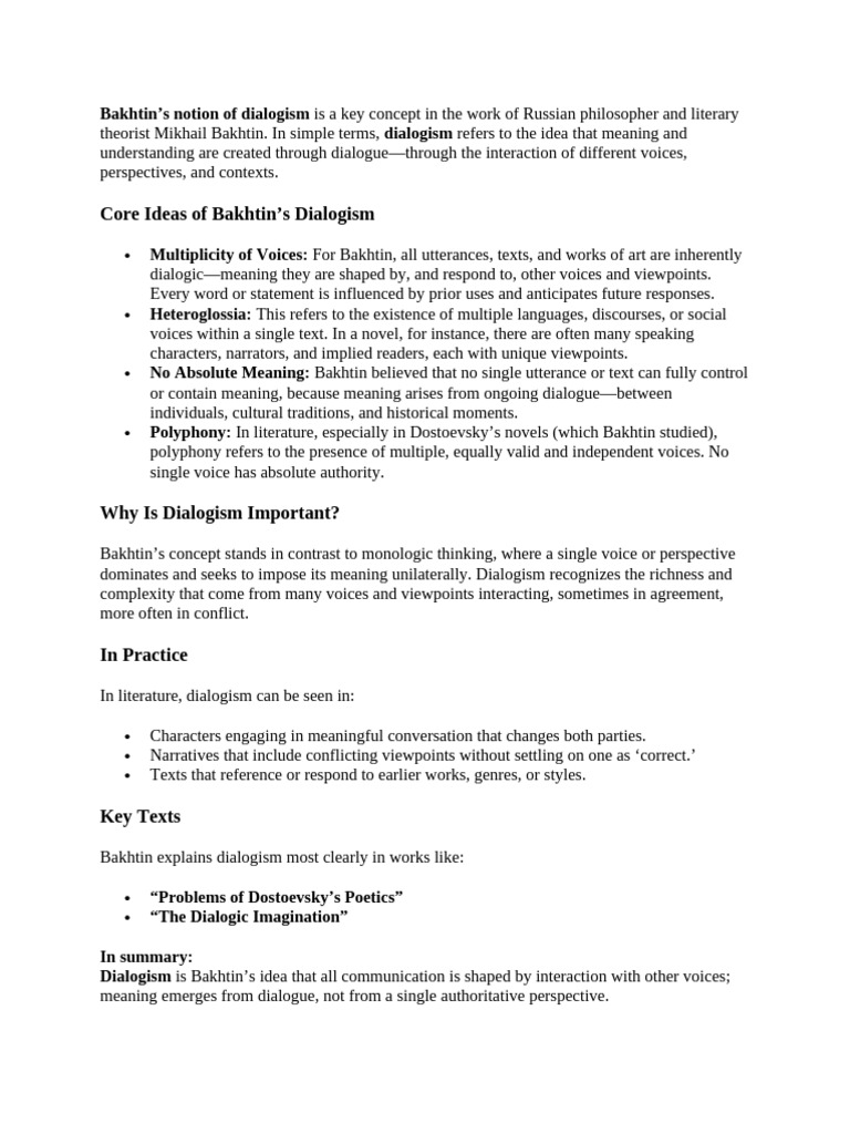 Bakhtin's Notion of Dialogism | PDF