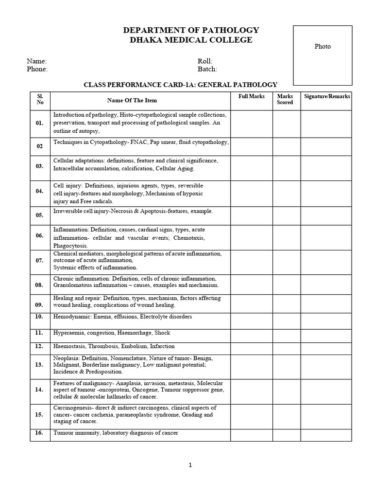 General Pathology Performance Card | PDF | Anemia | Inflammation