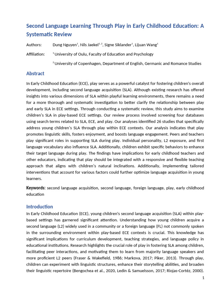Play's Role in Second Language Learning | PDF | Second Language ...