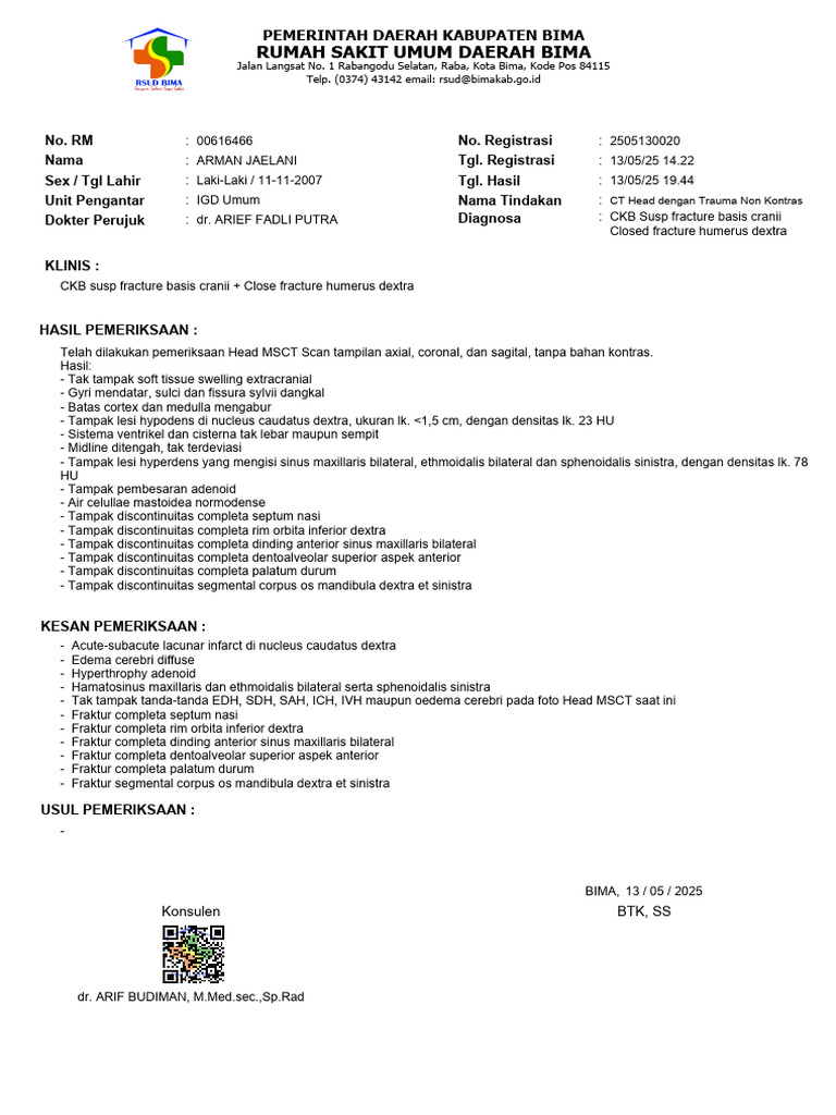 HASIL RADIOLOGI - Arman | PDF