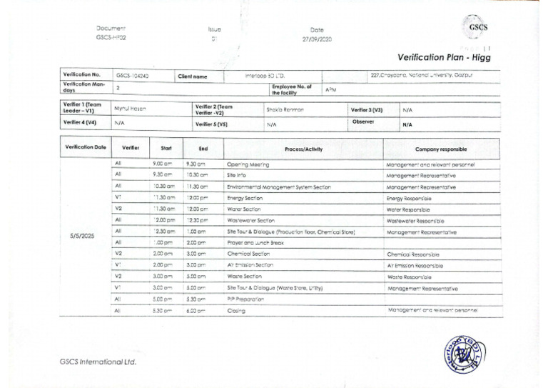 Verification Plan - Higg | PDF