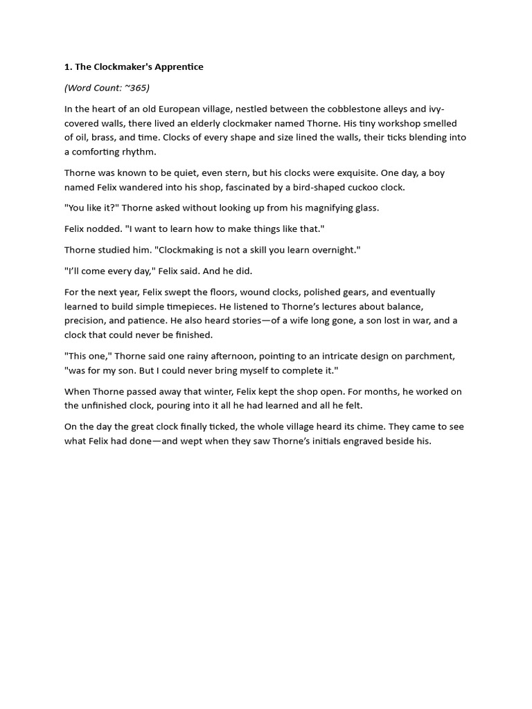 (Word Count: 365) : 1. The Clockmaker's Apprentice | PDF