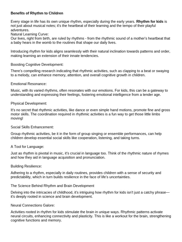 Benefits of Rhythm To Children | PDF | Rhythm | Brain