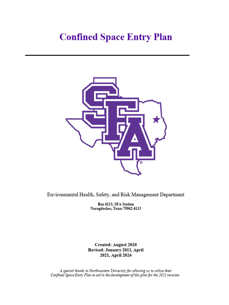 Confined Space Entry Procedures at SFA | PDF | Occupational Safety And ...