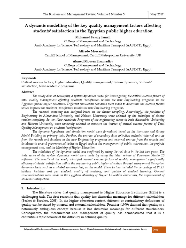 Quality Management in Egyptian Higher Ed | PDF | System | Mathematical ...