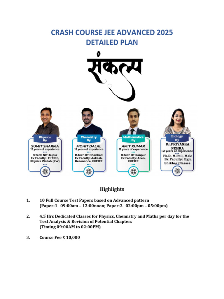 JEE Advanced Test Series Detailed Plan | PDF | Physical Sciences