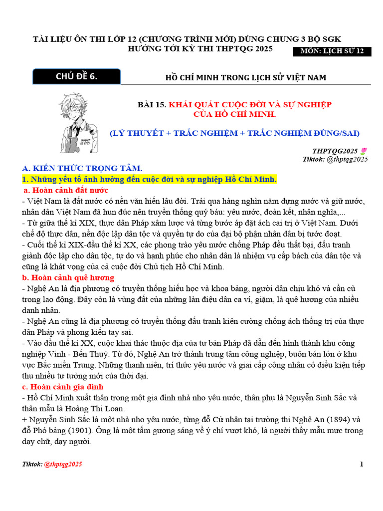 (LS12) - Bài 15. Khái Quát Cuộc Đời Và Sự Nghiệp Của Hồ Chí Minh | PDF