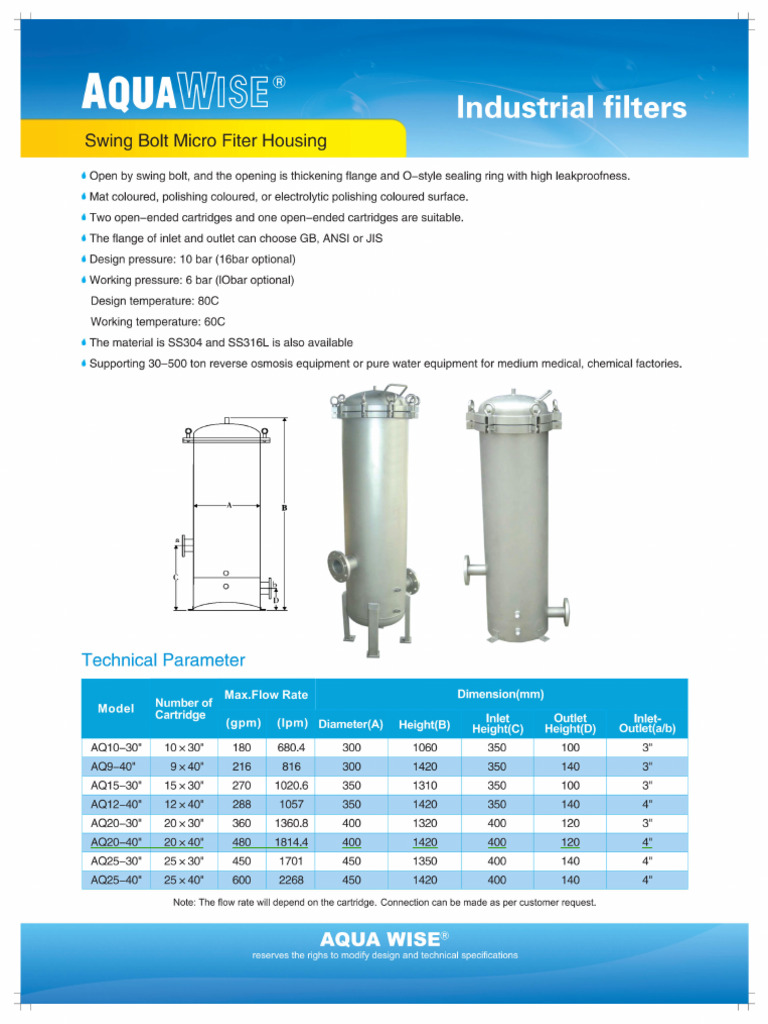 AQUA WISE Stainless Steel Filter housing-SWING BOLT 23 | PDF | Firearms | Ballistics