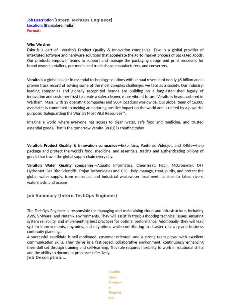 Veralto Intern TechOps Engineer 1 | PDF | Creativity