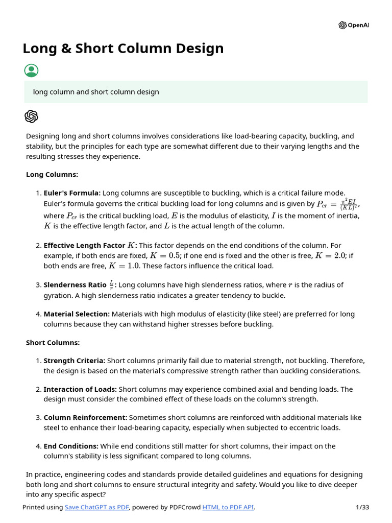 Long & Short Column Design | PDF | Buckling | Column