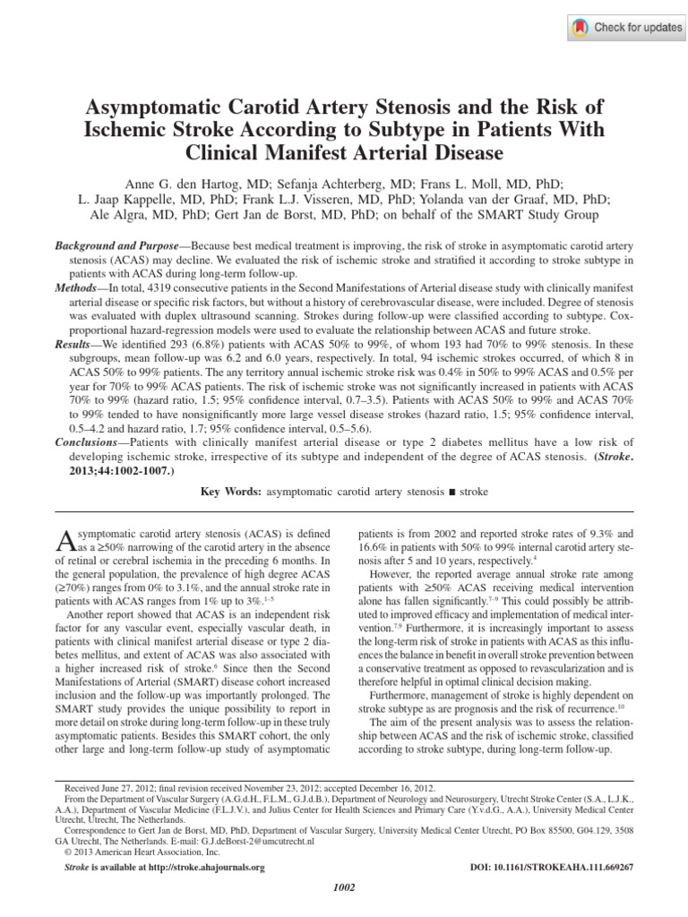 Den Hartog Et Al 2013 Asymptomatic Carotid Artery Stenosis and The Risk ...
