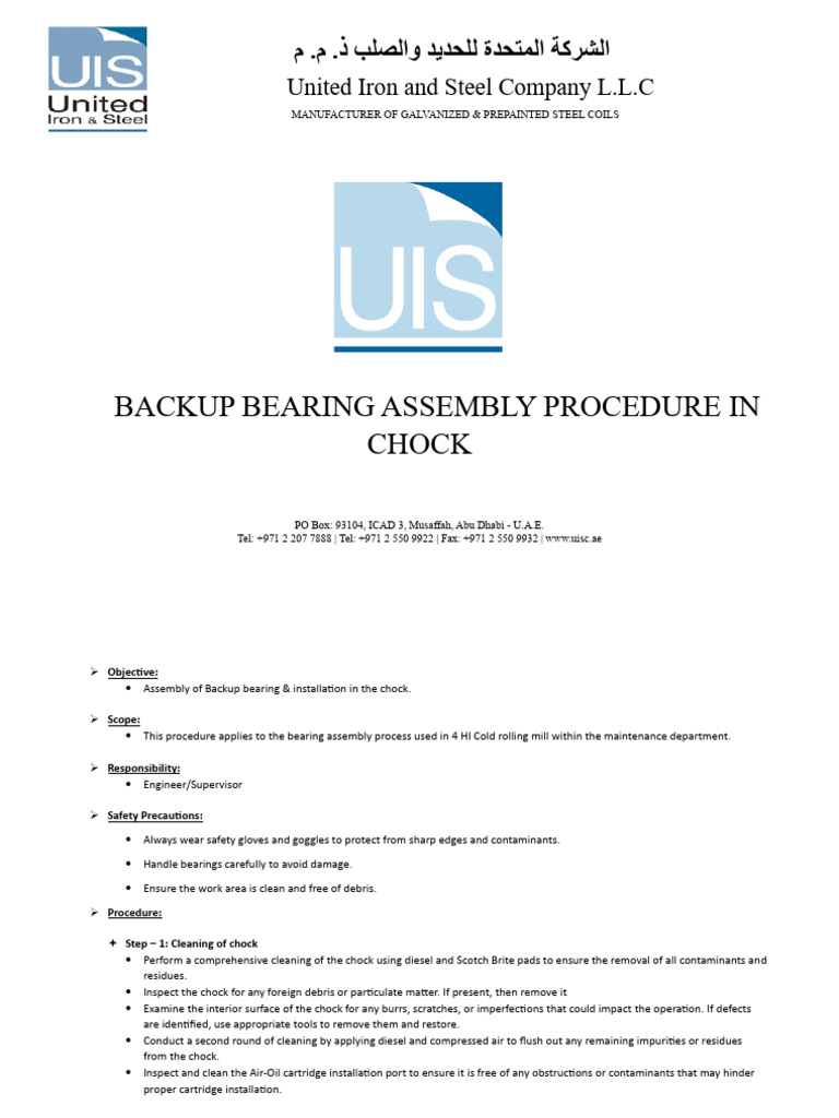 Sop For Backup Bearing Assembly in Chock | PDF | Bearing (Mechanical ...