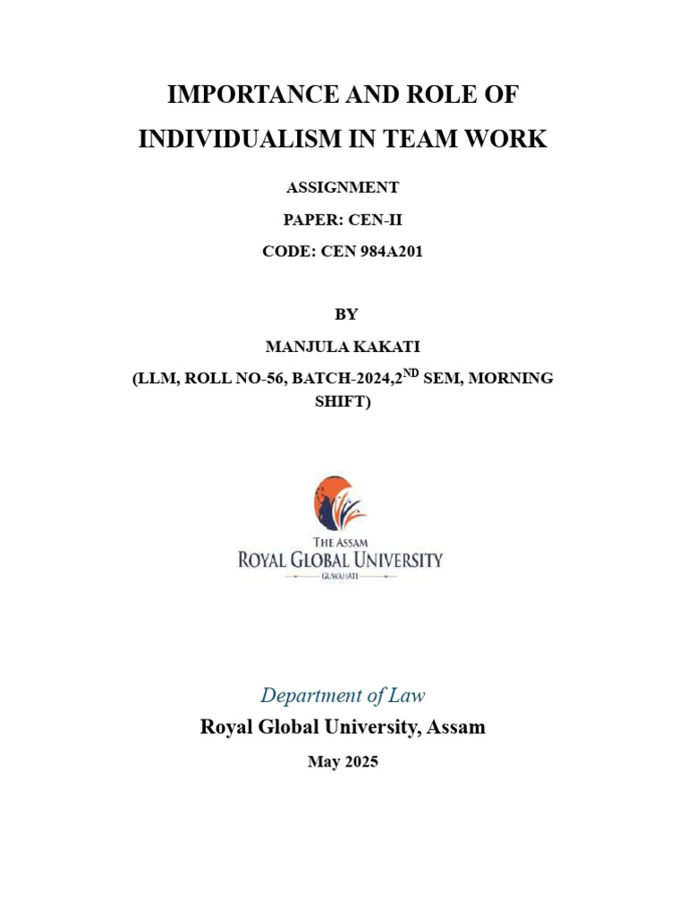 Importance and Role of Individualism in Team Work | PDF | Individualism ...