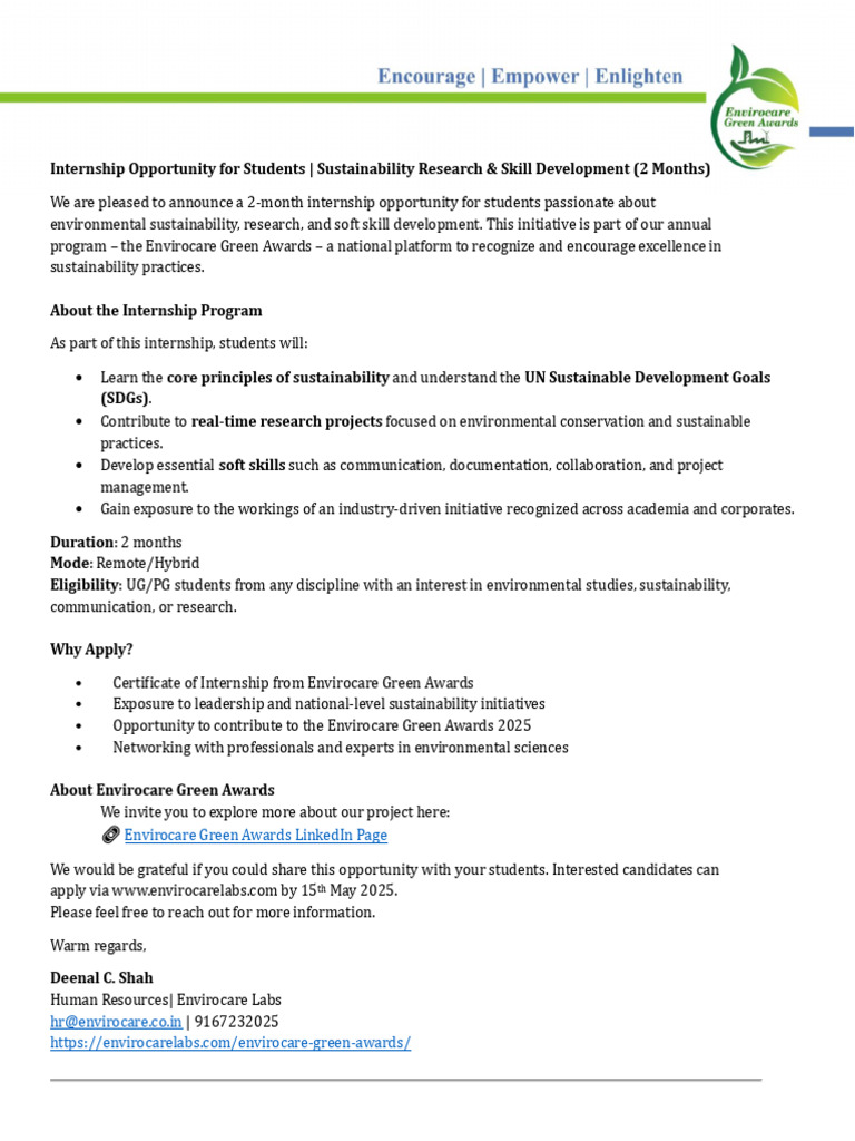 EGA Internship Opportunity for Students | PDF