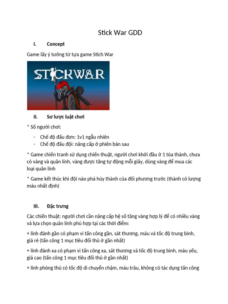 Stick War GDD: I. Concept | PDF