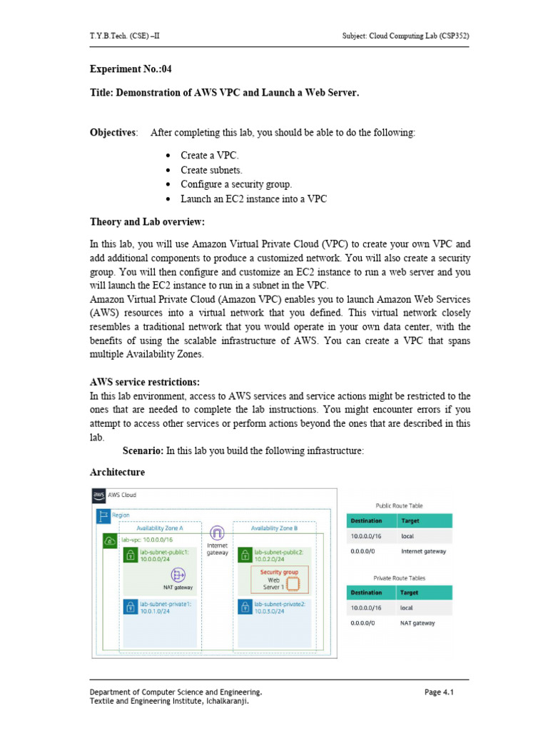 E04 - Demonstration of AWS VPC and Launch A Web Server | PDF | Cloud Computing | Computer Network