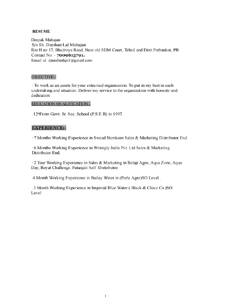 Resume Deepak Mahajan | PDF