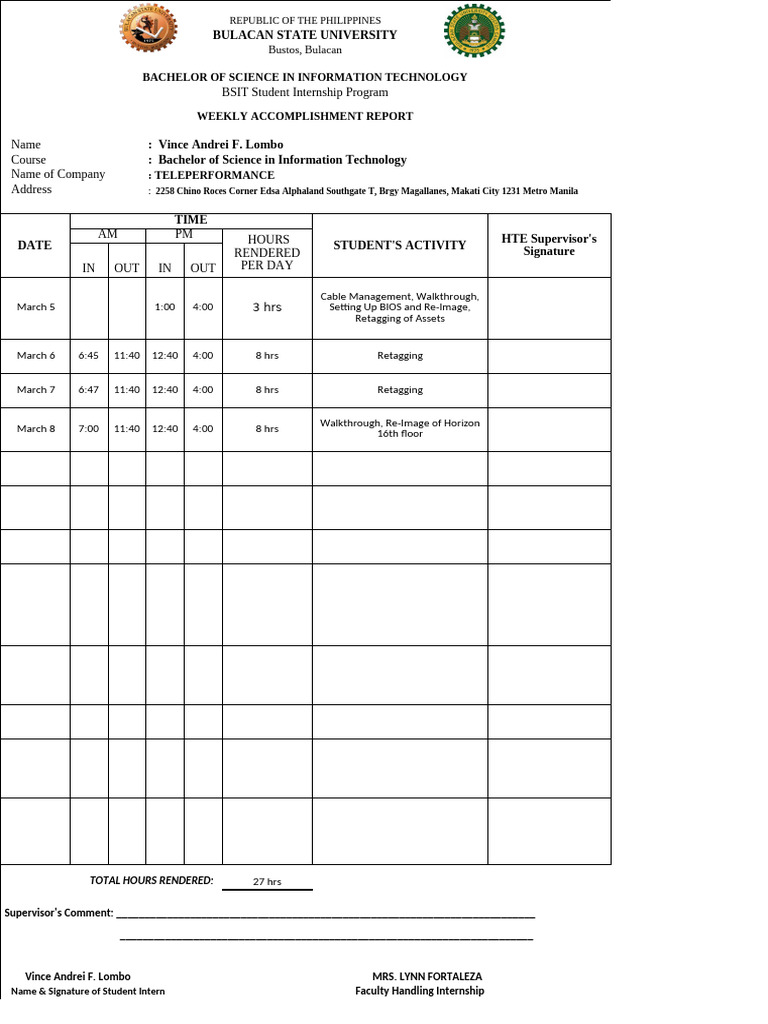 Weekly Accompilshment Report Week 1 | PDF