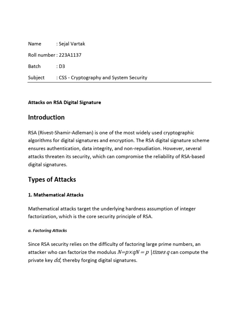RSA Digital Signature Attack Types | PDF | Public Key Cryptography ...