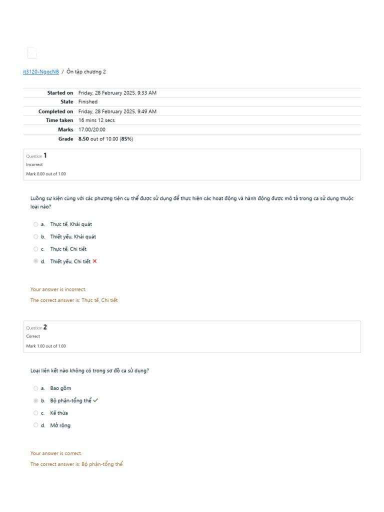 Ôn tập chương 2 - Attempt review - BLEARNING HUST | PDF