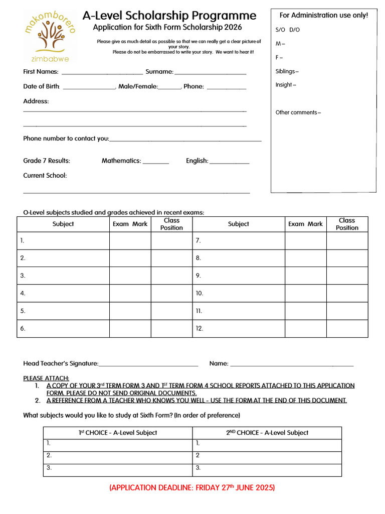 MAK Sixth Form Application Form 2025 | PDF
