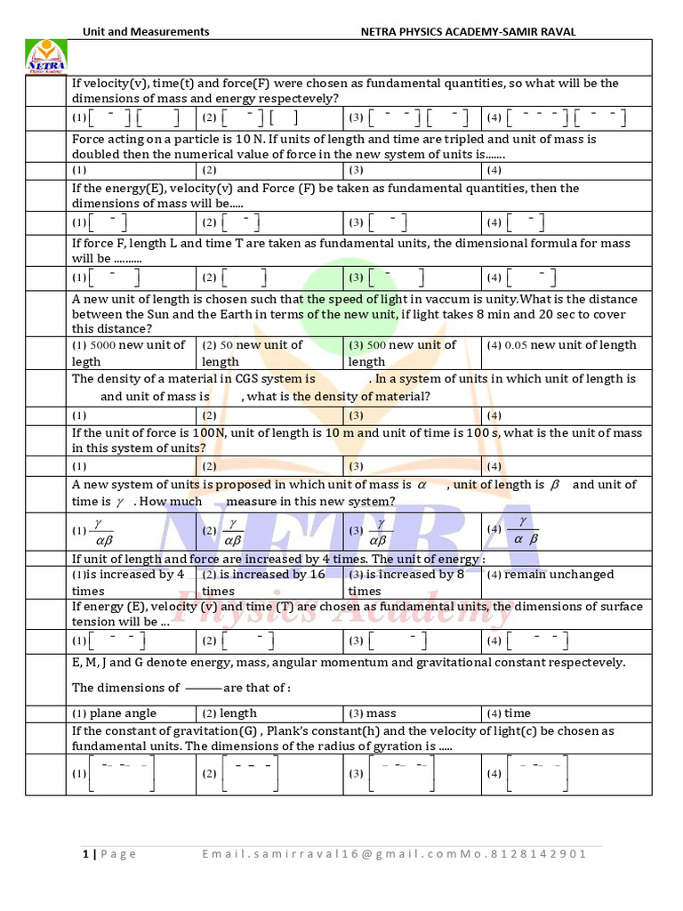 Unit and Measurement Dpp-1 | PDF | Electronvolt | Force