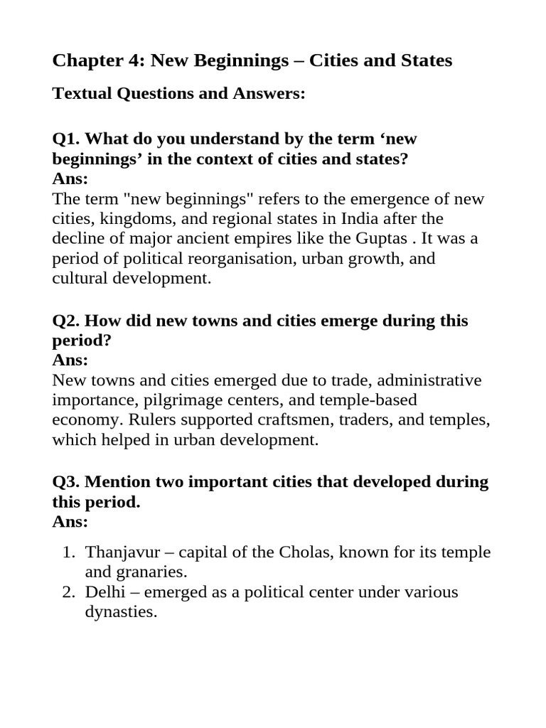 Chapter 4 New Beginnings - Cities and States | PDF