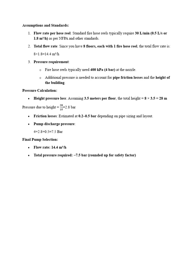 Fire Pump Calculation | PDF